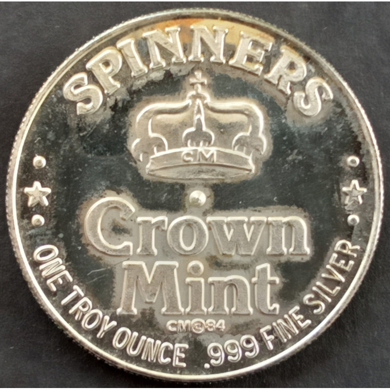 1984 1 Oz California Crown Mint Craps Spinner Silver Round