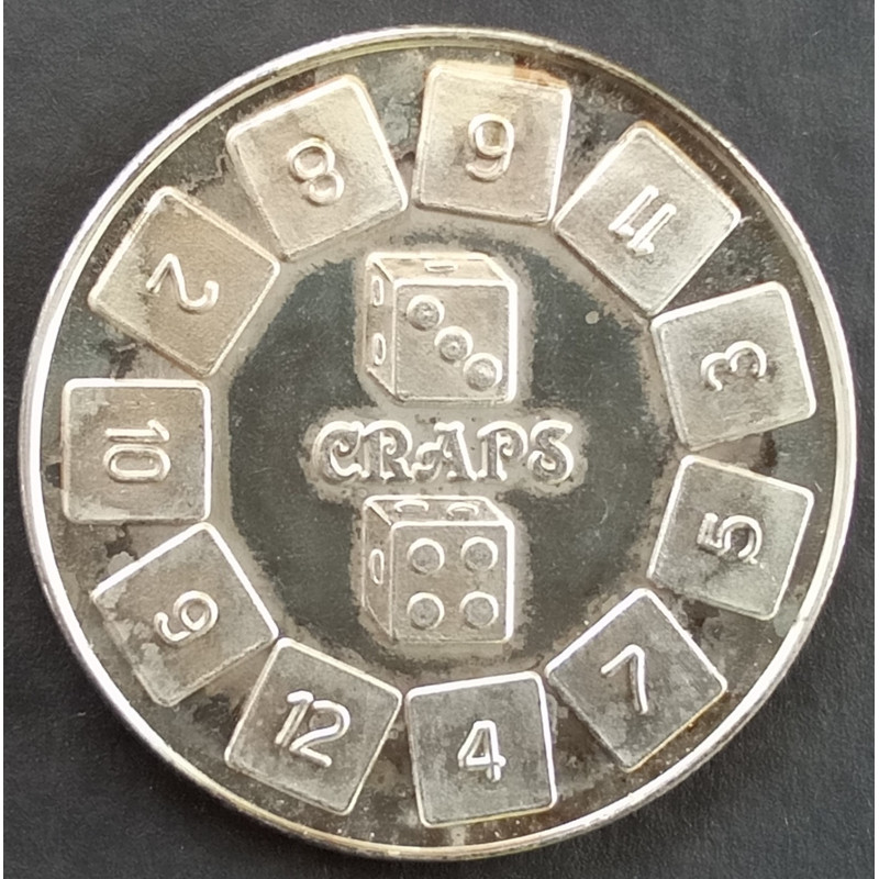 1984 1 Oz California Crown Mint Craps Spinner Silver Round